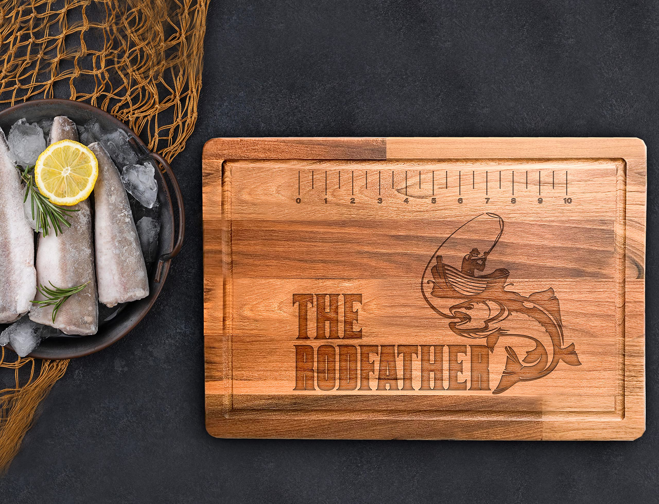 The Rodfather Cutting Board, Fisherman Gifts, Walnut Cutting Boards, Fathers Day Gift, Fishing Sign, Hunting Gifts, Dad Gifts, BBQ Grilling Gifts For Men, Cutting Board with Measurement, Kitchen Gift