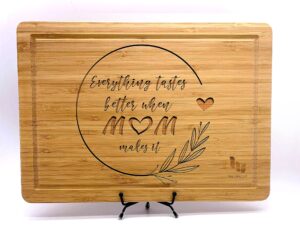 cutting board for mom gift, decor for mother's kitchen, gifts for mom from daughter or son, custom engraved bamboo cutting board, engraved kitchen sign, wood serving platter, 9 designs, 3 sizes