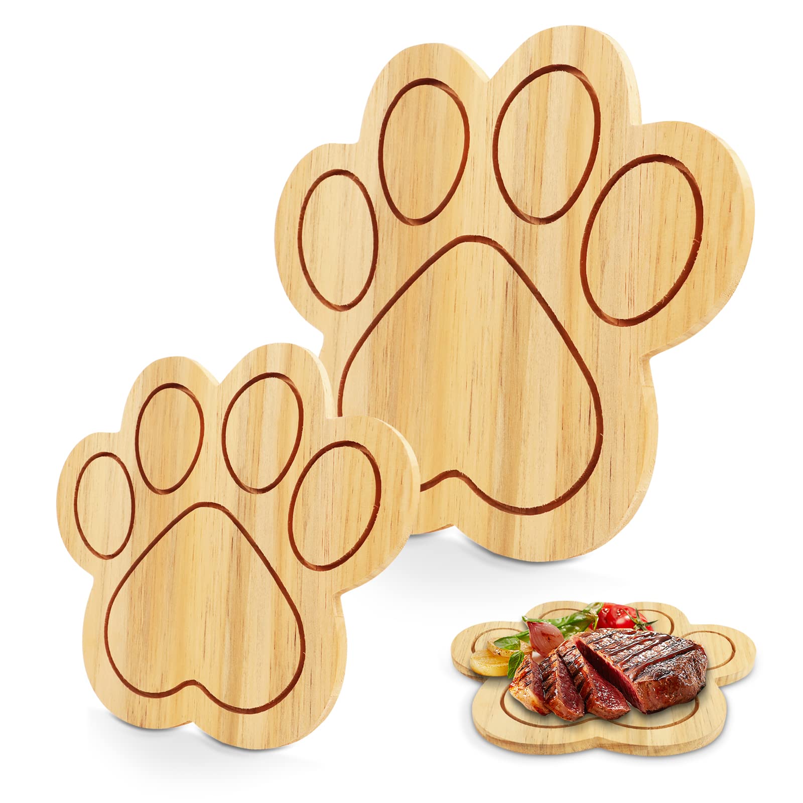 2 Pcs Paw Decorative Cutting Board Wood Serving Board Paw Shaped Wooden Cutting Board Dog Paw Wood Board Wood Charcuterie Boards Decorative Wood Tray for Home Kitchen Decor