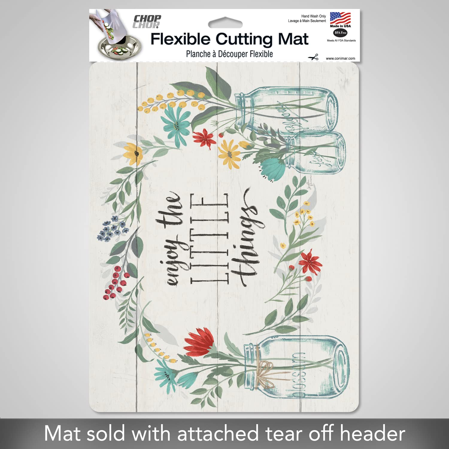 CounterArt Blooming Thoughts Designer Flexible Plastic Cutting Board Mat, 15" x 11.5", Made in the USA, Decorative, Flexible, Easy to Clean