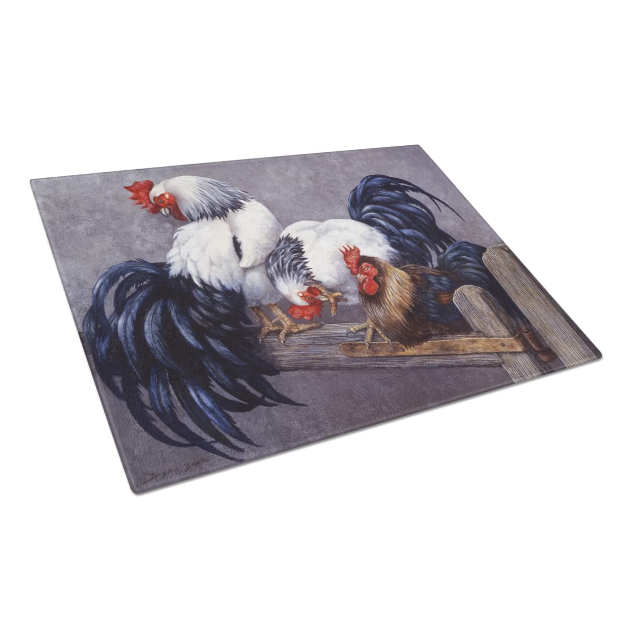 Caroline's Treasures BDBA0208LCB Roosters Roosting Glass Cutting Board Large Decorative Tempered Glass Kitchen Cutting and Serving Board Large Size Chopping Board