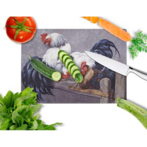 Caroline's Treasures BDBA0208LCB Roosters Roosting Glass Cutting Board Large Decorative Tempered Glass Kitchen Cutting and Serving Board Large Size Chopping Board