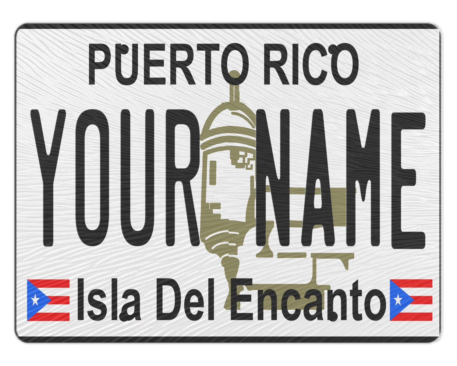 Bleu Reign Cutting Board Personalized Custom Name Puerto Rico State License Plate 11x15 inches Textured Glass