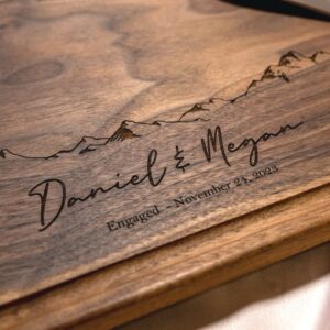 Personalized Cutting Board, Custom Wedding, Anniversary or Housewarming Gift Idea, Wood Engraved Charcuterie, for Couples and Friends, Minimalist Mountain Design 103