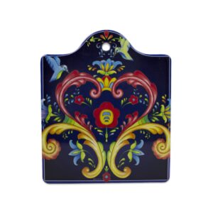 rosemaling blue ceramic cheeseboard trivet