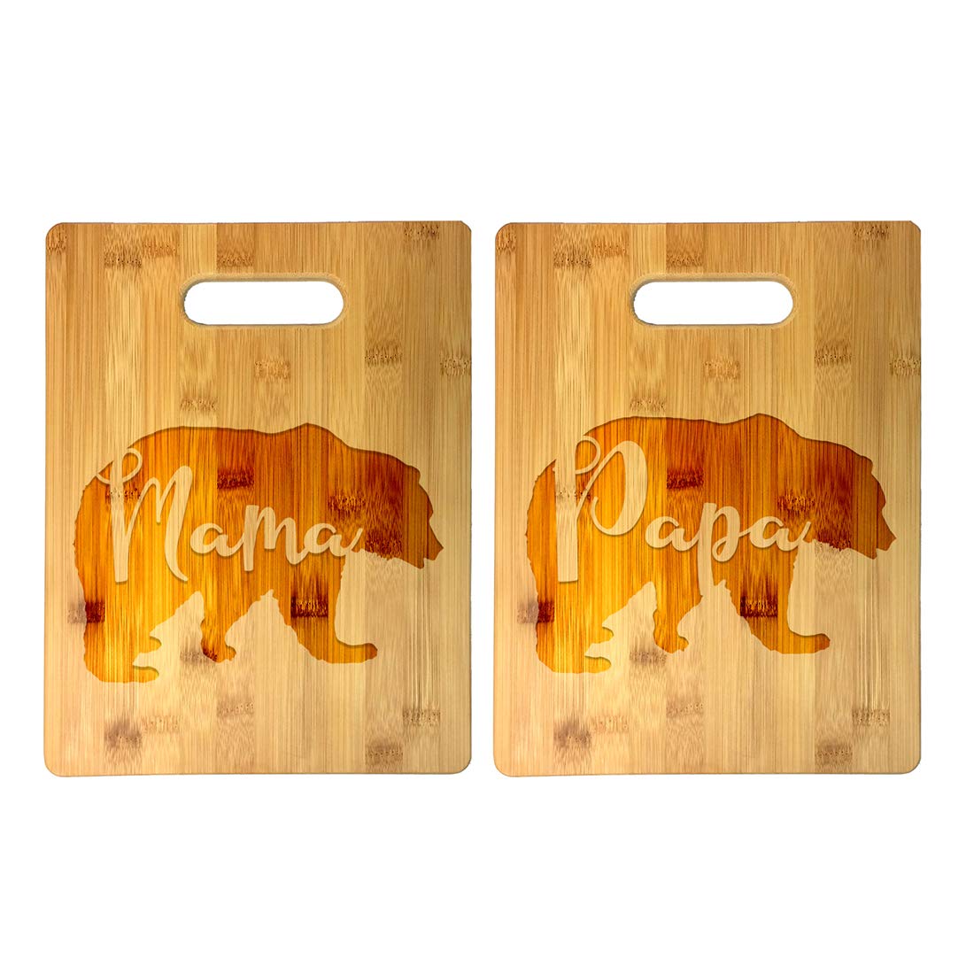 Parent Bear Negative Space Text Silhouette Mother's Day Laser Engraved Bamboo Cutting Board - Wedding, Housewarming, Anniversary, Birthday, Christmas, Gift (Mama & Papa Bear)