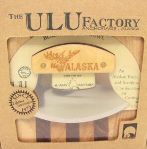 ulu factory alaska ulu birch walnut stripe wood chopping bowl-board moose head design handle