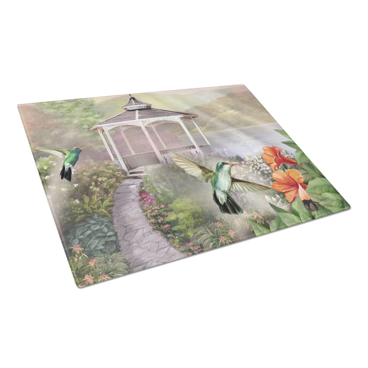 Caroline's Treasures PTW2053LCB Garden Gazebo Hummingbird Duo Glass Cutting Board Large Decorative Tempered Glass Kitchen Cutting and Serving Board Large Size Chopping Board