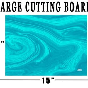 Aqua Blue Textured Marble Art Kitchen Glass Cutting Board Modern Decorative Gift Abstract Wavy Contrast Design