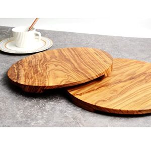 Ideaolives Olive Wood Made Cheese Service Wholse Board Large Round Charcuterie Serving Platter - Slate Cheese Markers Set and Chalk - Food and Meat Cutting Board - 11.4 inches