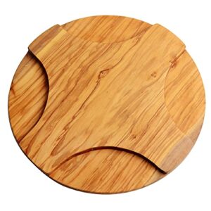 Ideaolives Olive Wood Made Cheese Service Wholse Board Large Round Charcuterie Serving Platter - Slate Cheese Markers Set and Chalk - Food and Meat Cutting Board - 11.4 inches