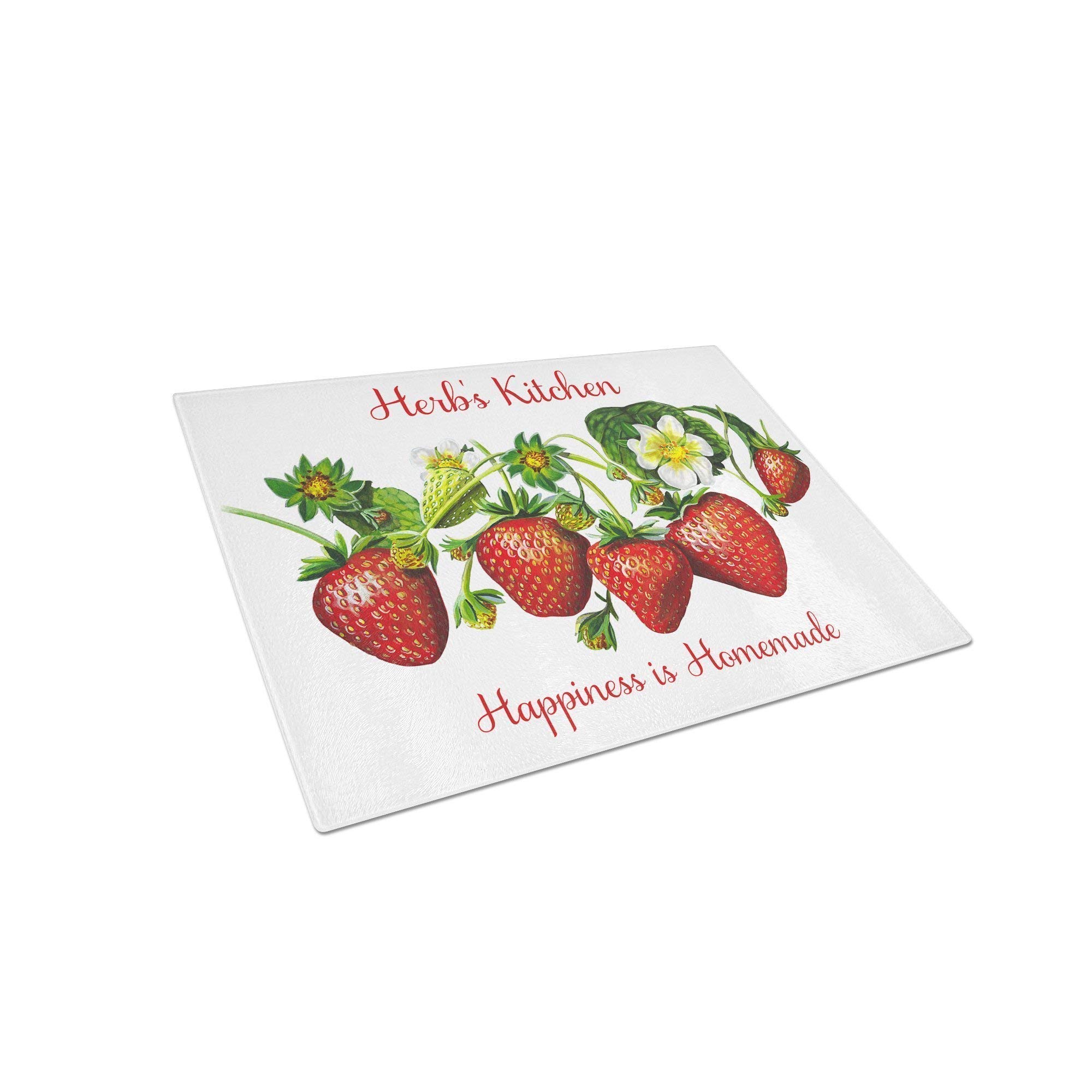 Happiness is Homemade Strawberry Design Personalized Tempered Glass Cutting Board