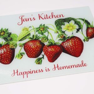 Happiness is Homemade Strawberry Design Personalized Tempered Glass Cutting Board