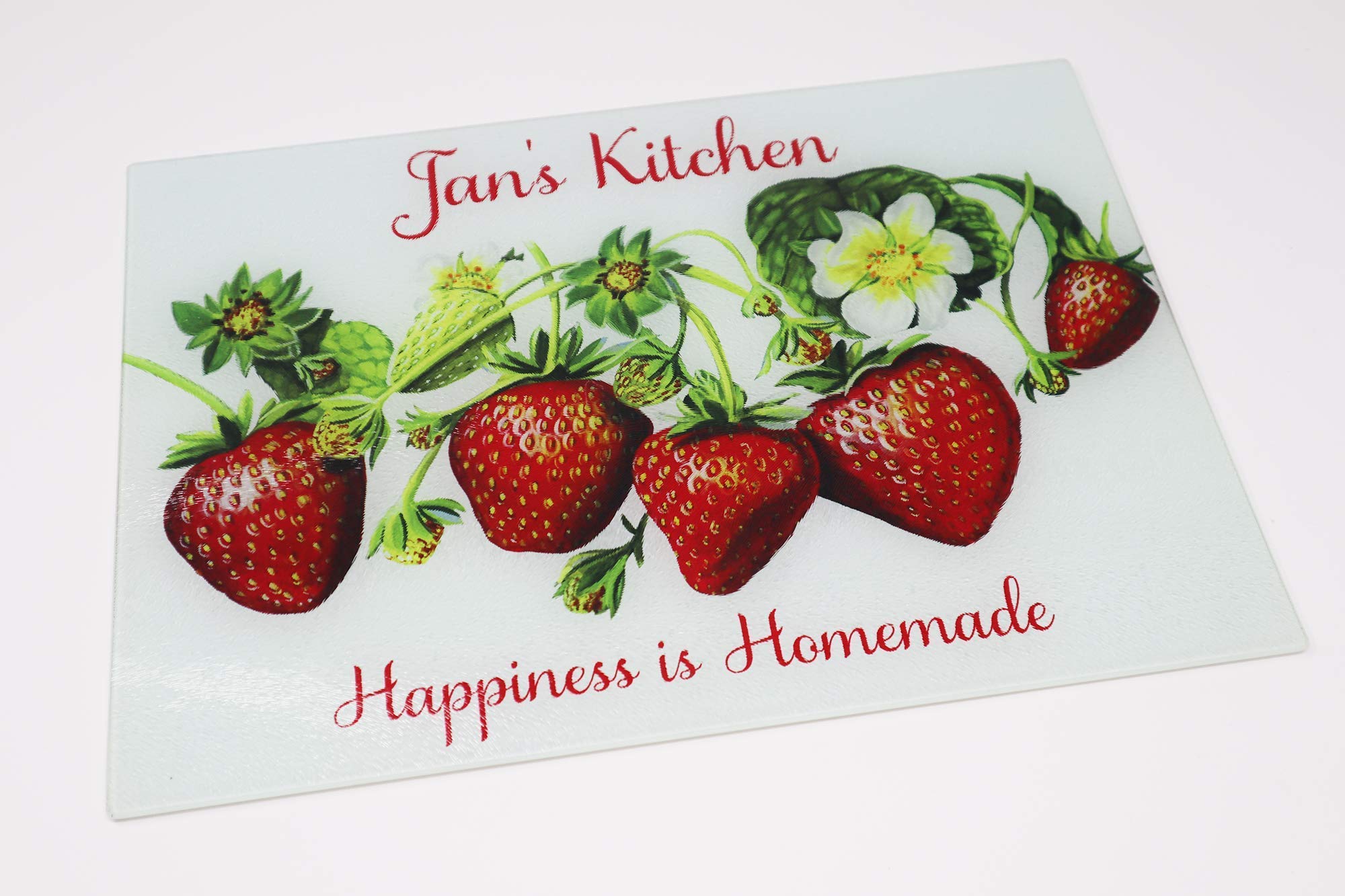 Happiness is Homemade Strawberry Design Personalized Tempered Glass Cutting Board