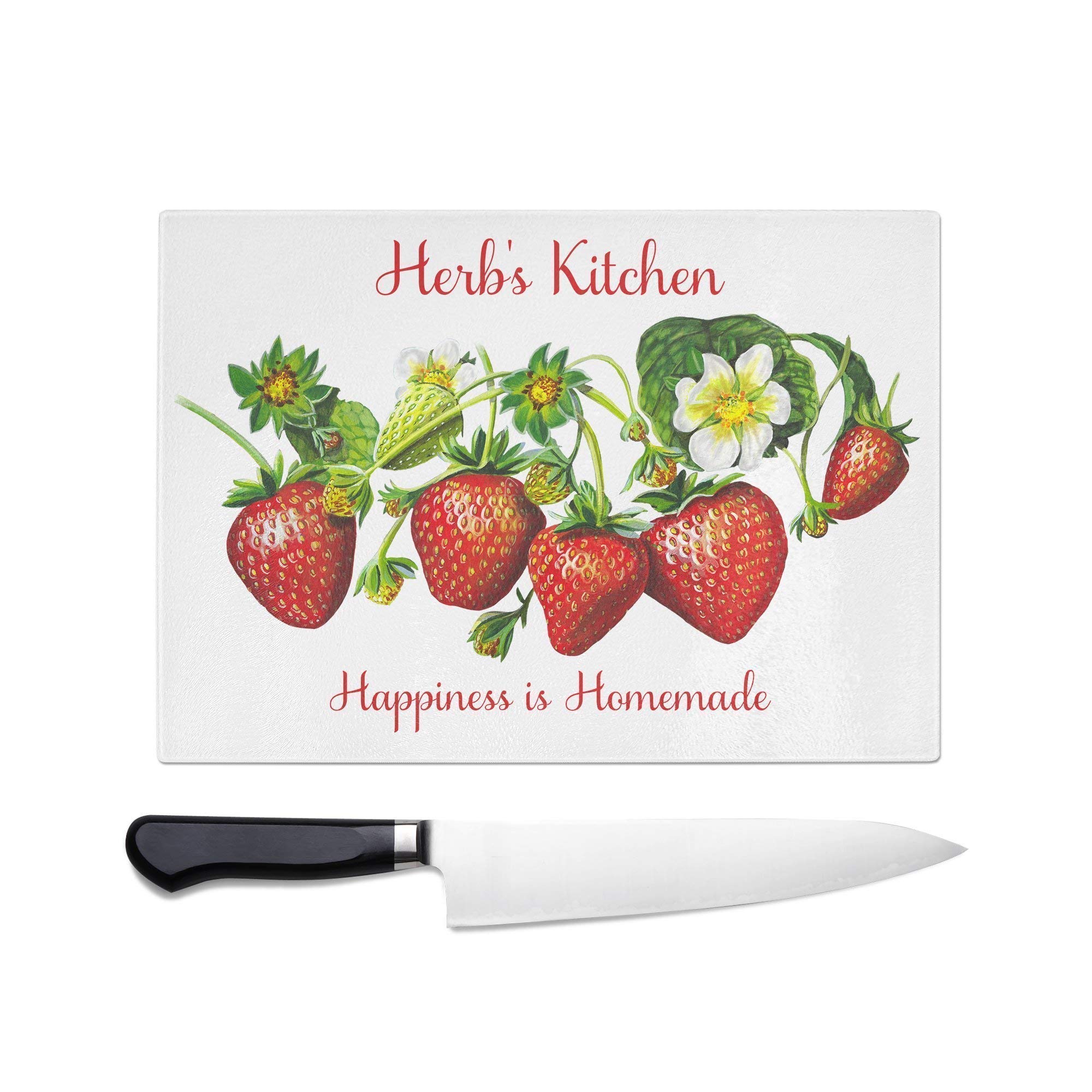 Happiness is Homemade Strawberry Design Personalized Tempered Glass Cutting Board