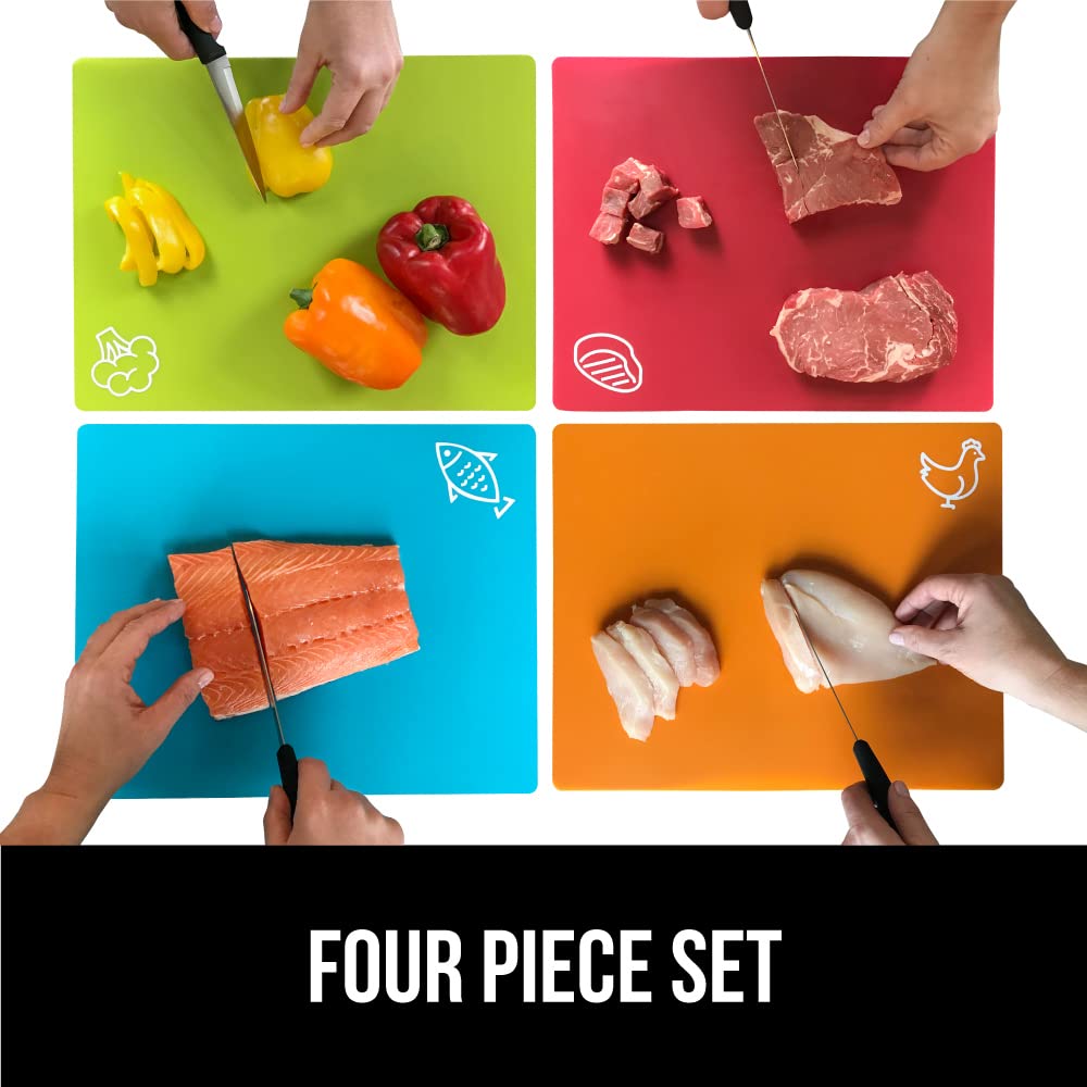 Gorilla Grip Silicone Oven Mitts and Flexible Cutting Boards 4 Pack, Oven Mitts Are Extra Long in Gray Color, Flexible Cutting Boards Are Multicolor, 2 Item Bundle