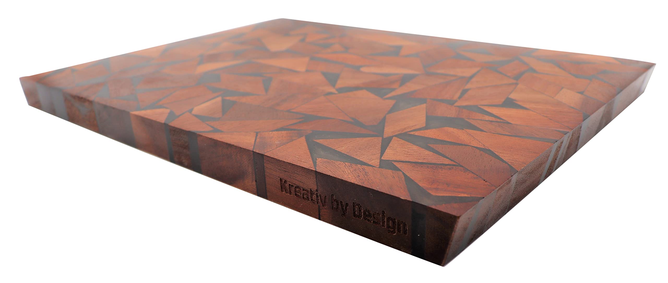 KreativByDesign One Of A Kind - Shattered Glass Pattern Wooden Chopping Board with Black Pearl Resin Large