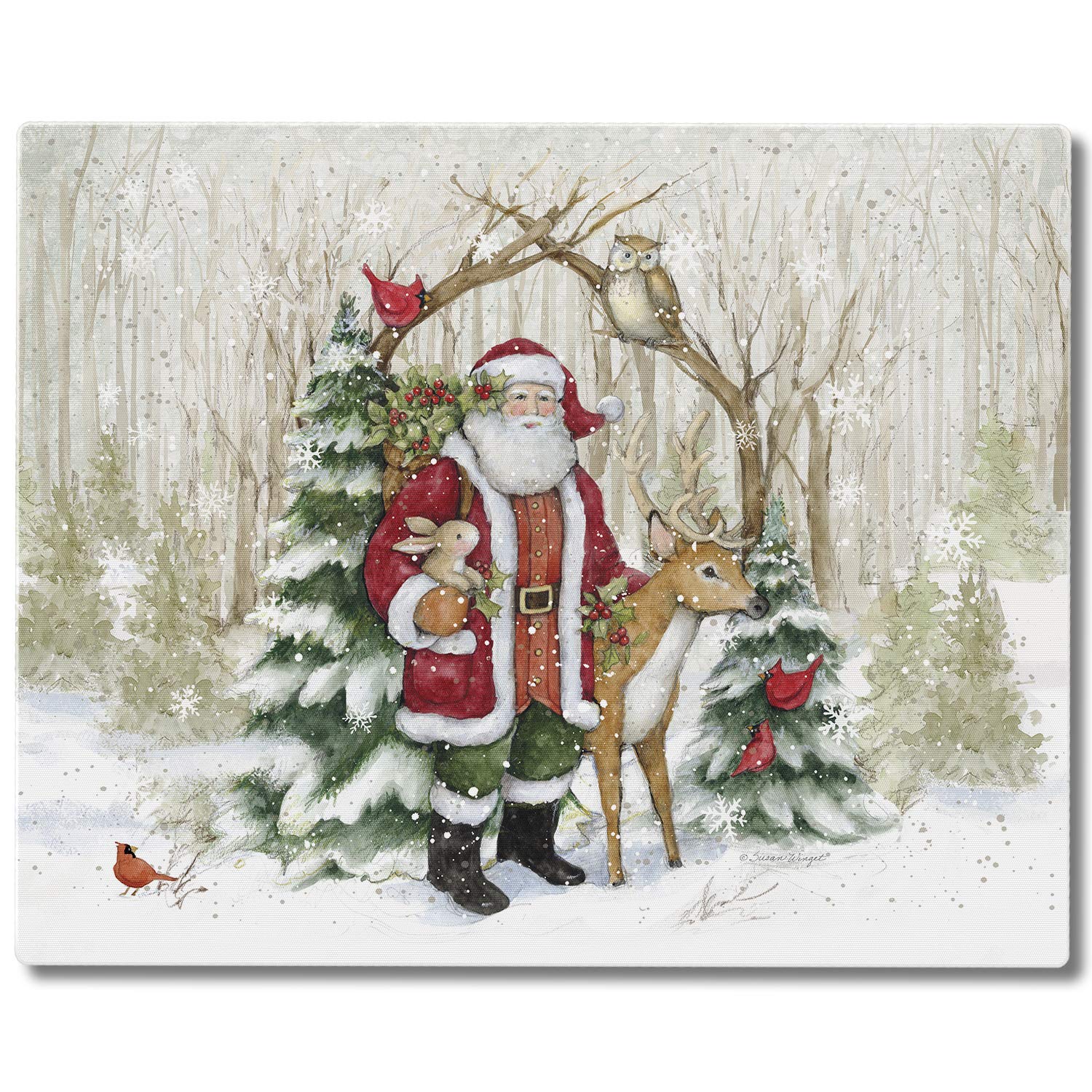 CounterArt Winter Forest Santa 3mm Heat Tolerant Tempered Glass Cutting Board 15” x 12” Manufactured in the USA Dishwasher Safe