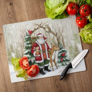 CounterArt Winter Forest Santa 3mm Heat Tolerant Tempered Glass Cutting Board 15” x 12” Manufactured in the USA Dishwasher Safe