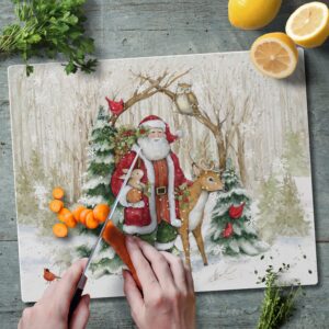 CounterArt Winter Forest Santa 3mm Heat Tolerant Tempered Glass Cutting Board 15” x 12” Manufactured in the USA Dishwasher Safe