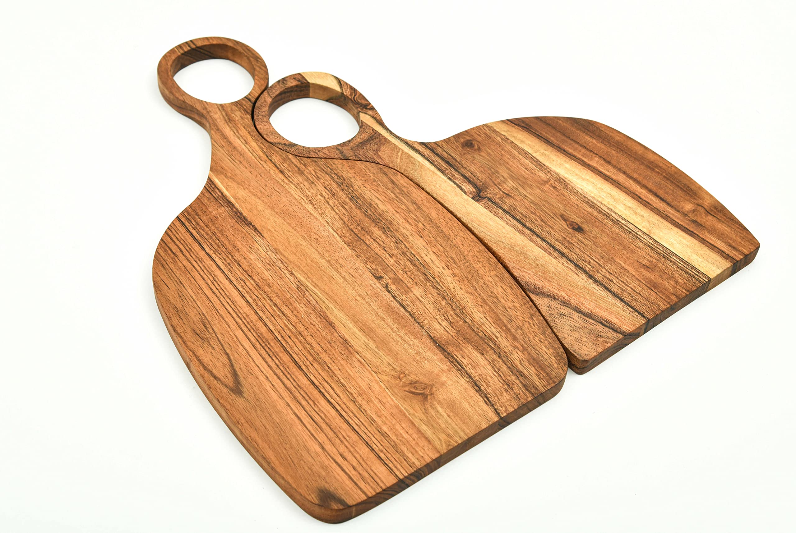 Woodlery Organic Acacia Wood Couple Valentine kitchen Cutting Chopping Board with Handles for Butcher Block Cheese Vegetables Fruit Salad (Set of 2 Couple Board 16L x 9W, 13L x 7W Inches)