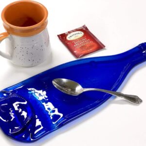 Melted Wine Bottle Cheese Tray with Cheese Spreader in Blue Glass