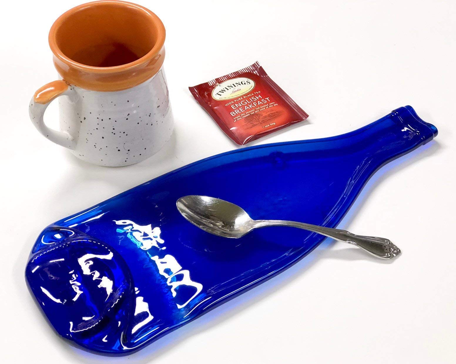 Melted Wine Bottle Cheese Tray with Cheese Spreader in Blue Glass