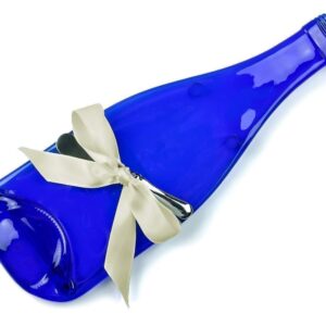 Melted Wine Bottle Cheese Tray with Cheese Spreader in Blue Glass