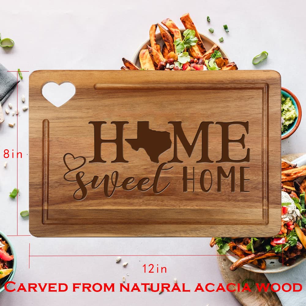 Home Sweet Home Texas State Engraved Wood Cutting Board Gifts for Cook Lover, chef, Family, Friend, Rustic Farmhouse Home Housewarming Christmas Gift