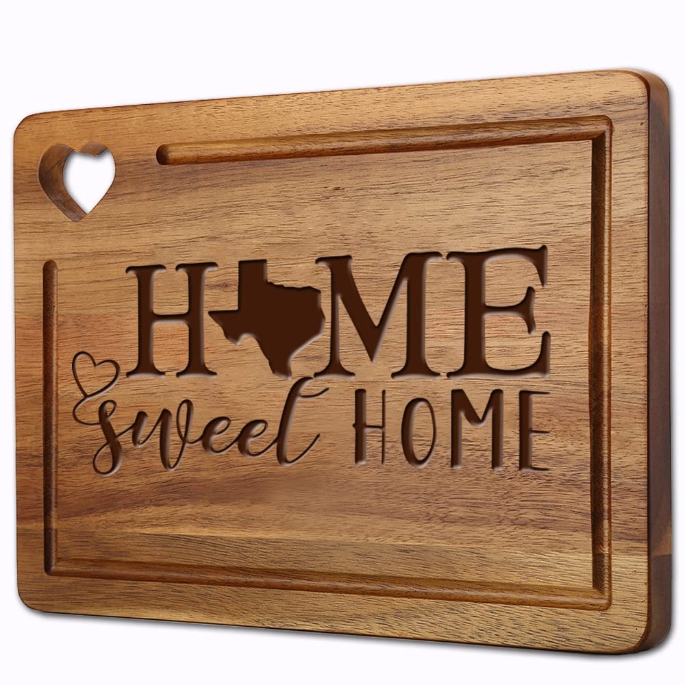 Home Sweet Home Texas State Engraved Wood Cutting Board Gifts for Cook Lover, chef, Family, Friend, Rustic Farmhouse Home Housewarming Christmas Gift