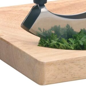 KitchenCraft Double Blade Mezzaluna Chopper and Wooden Board, Stainless Steel / Wood, 2 Piece Set