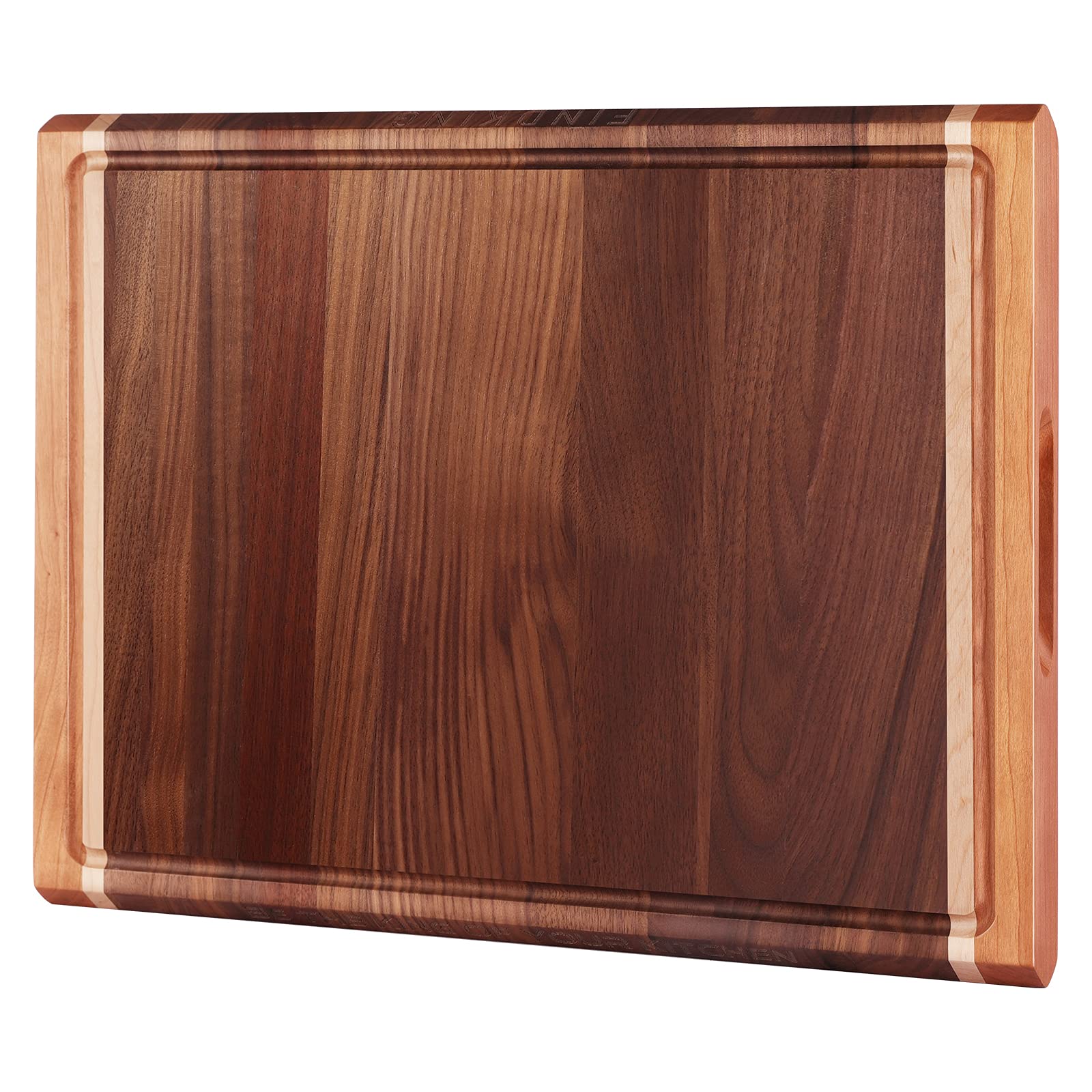 FINDKING Walnut Cutting Board, Wooden Butcher Block, Meat Chopping Board for Kitchen, Large, Thick, Heavy, with Juice Groove, Side Handle, 17.5 x 12.9 x 1.1 Inches