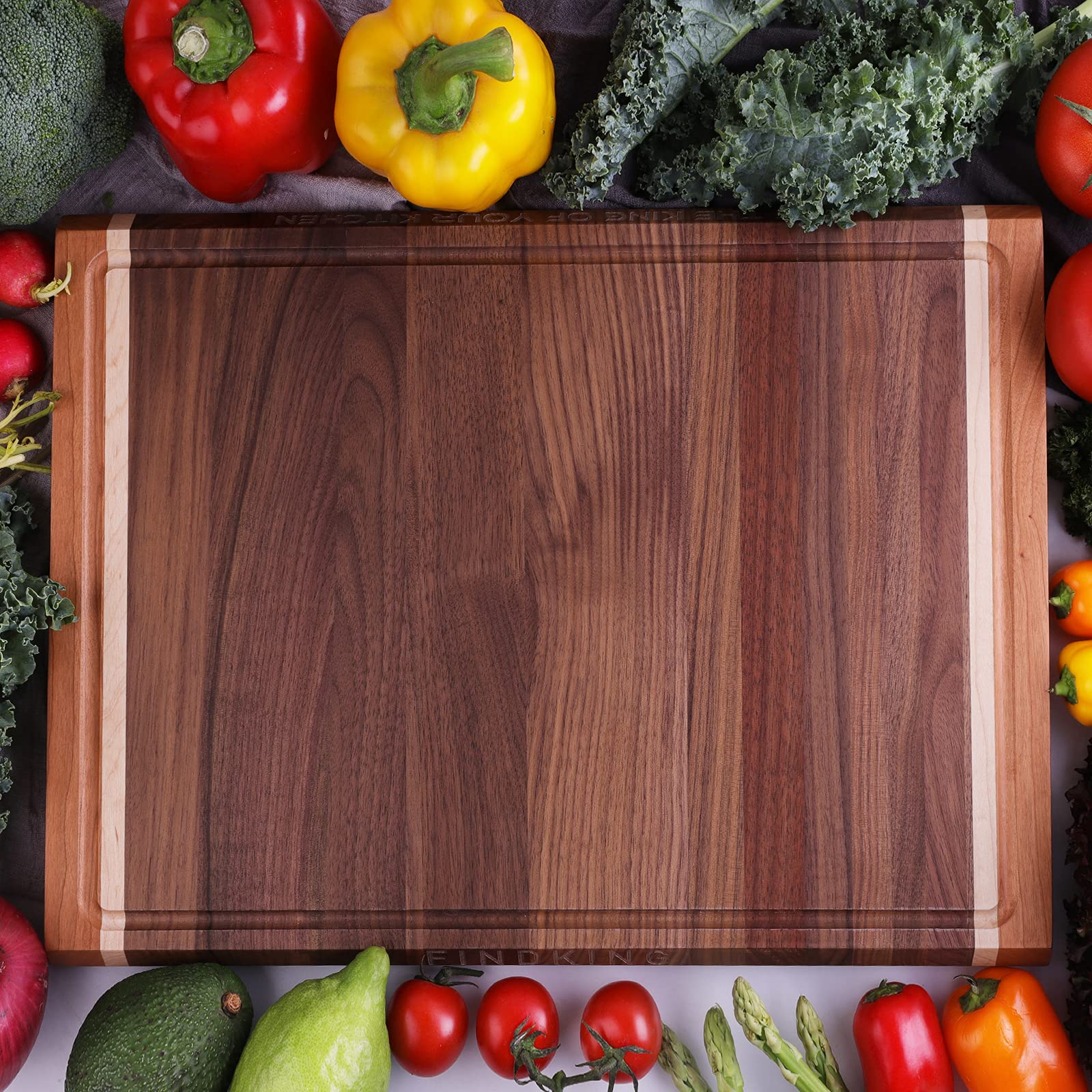 FINDKING Walnut Cutting Board, Wooden Butcher Block, Meat Chopping Board for Kitchen, Large, Thick, Heavy, with Juice Groove, Side Handle, 17.5 x 12.9 x 1.1 Inches