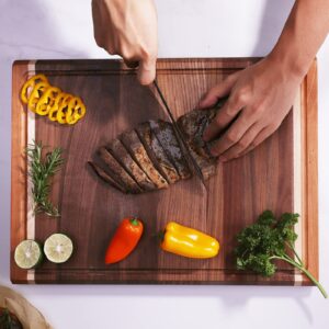 FINDKING Walnut Cutting Board, Wooden Butcher Block, Meat Chopping Board for Kitchen, Large, Thick, Heavy, with Juice Groove, Side Handle, 17.5 x 12.9 x 1.1 Inches