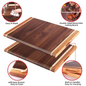 FINDKING Walnut Cutting Board, Wooden Butcher Block, Meat Chopping Board for Kitchen, Large, Thick, Heavy, with Juice Groove, Side Handle, 17.5 x 12.9 x 1.1 Inches