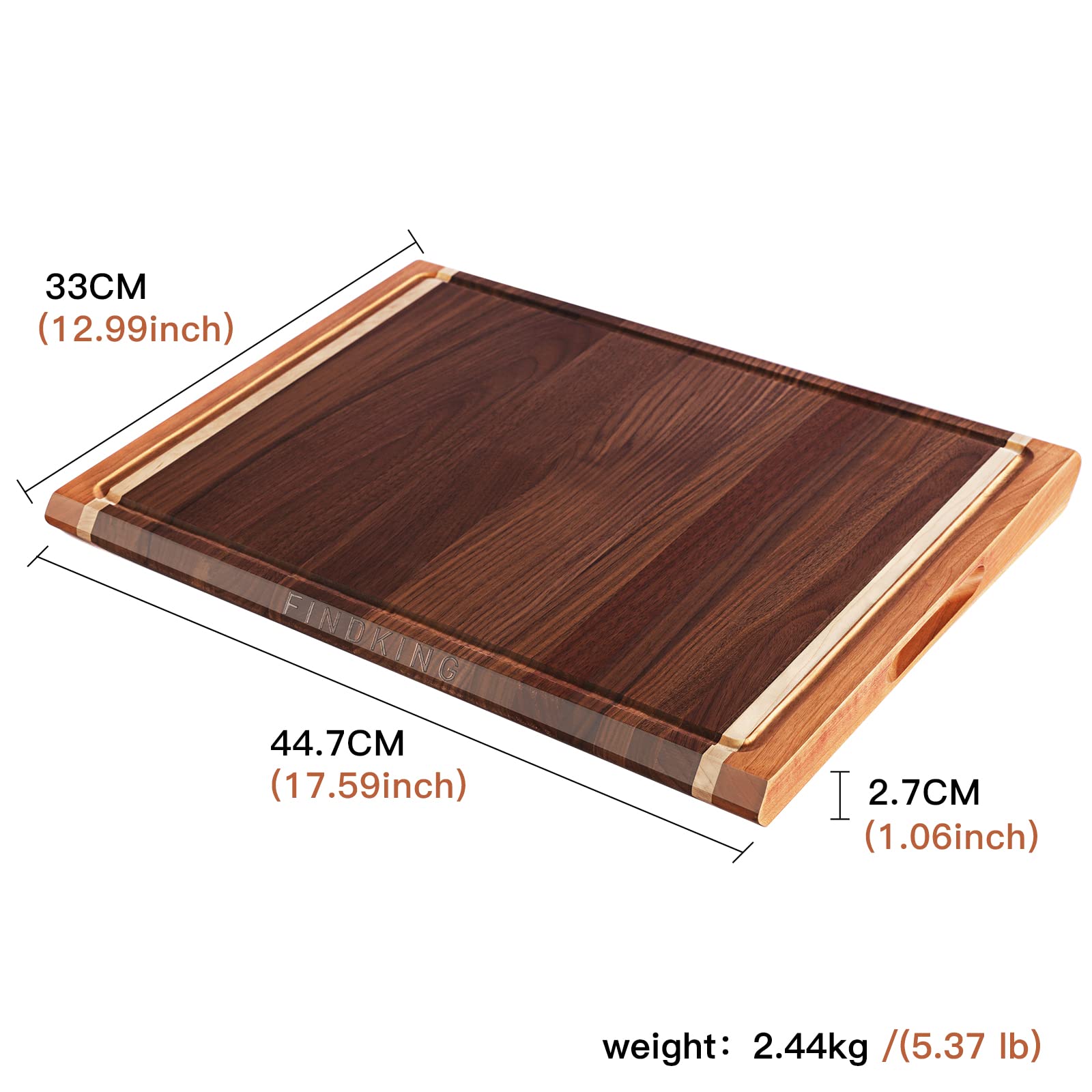 FINDKING Walnut Cutting Board, Wooden Butcher Block, Meat Chopping Board for Kitchen, Large, Thick, Heavy, with Juice Groove, Side Handle, 17.5 x 12.9 x 1.1 Inches