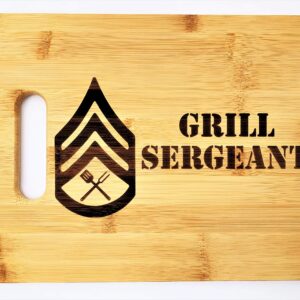 Grill Sergeant 8.5"x11" Engraved Bamboo Wood Cheese Cutting Board with Handle BBQ Drill Sergeant Gift