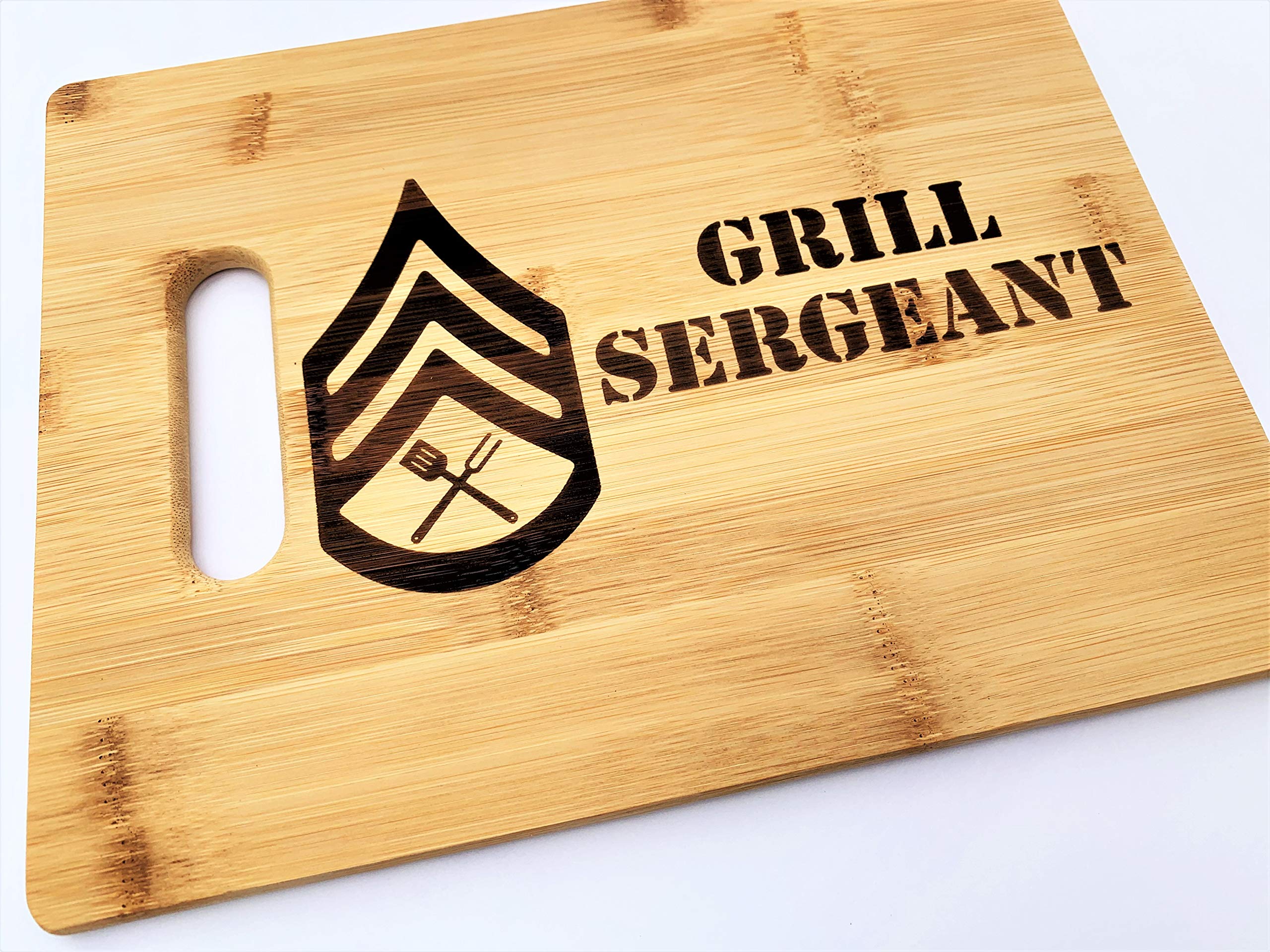 Grill Sergeant 8.5"x11" Engraved Bamboo Wood Cheese Cutting Board with Handle BBQ Drill Sergeant Gift