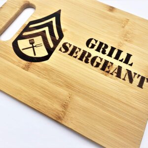 Grill Sergeant 8.5"x11" Engraved Bamboo Wood Cheese Cutting Board with Handle BBQ Drill Sergeant Gift