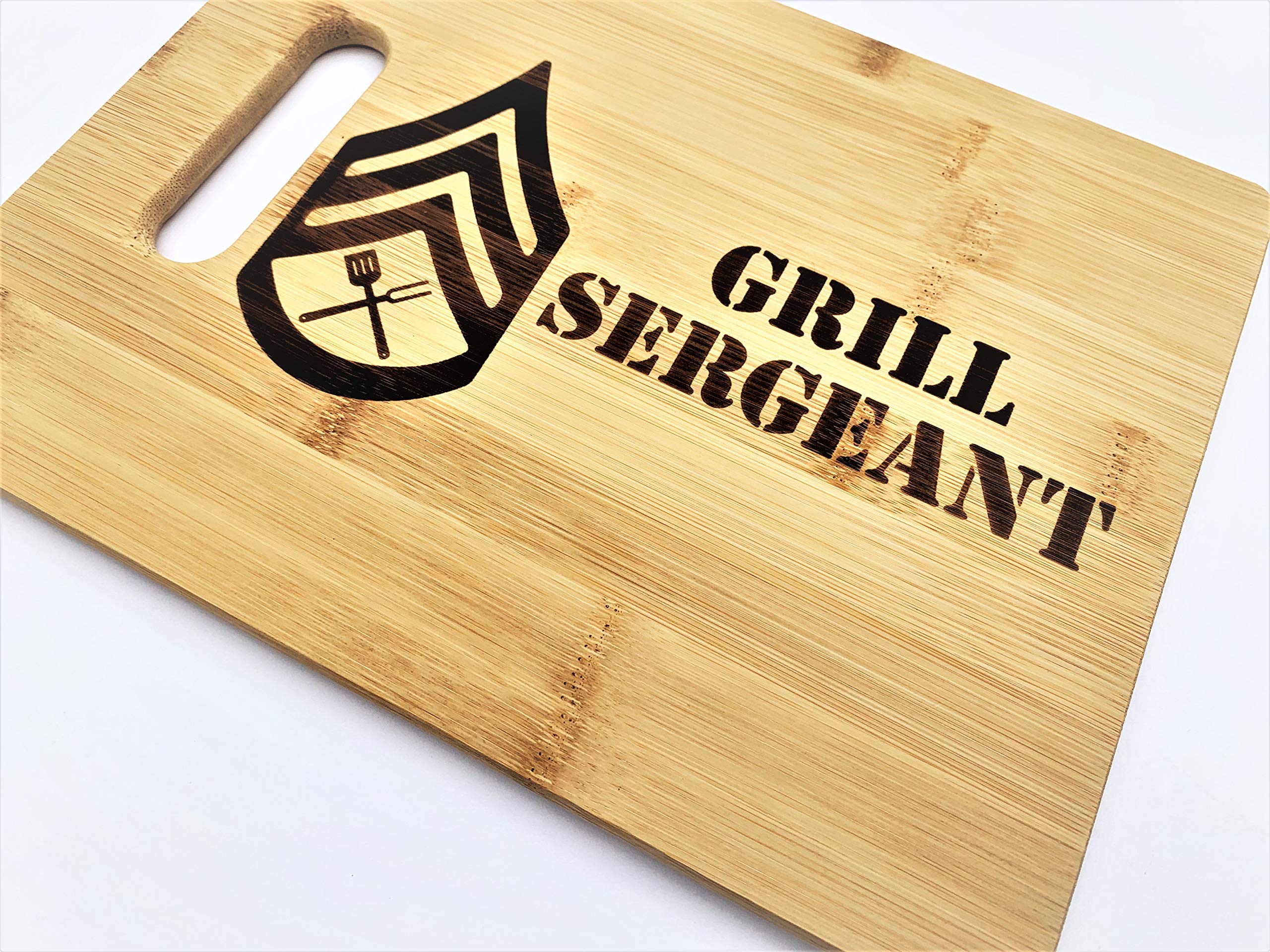 Grill Sergeant 8.5"x11" Engraved Bamboo Wood Cheese Cutting Board with Handle BBQ Drill Sergeant Gift