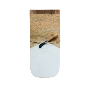 marble & mango wood cutting board with canape knife