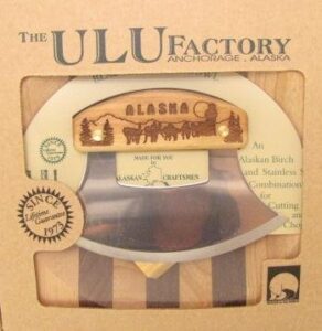 ulu factory alaska ulu birch walnut stripe wood chopping bowl-board dog team design handle by the ulu factory