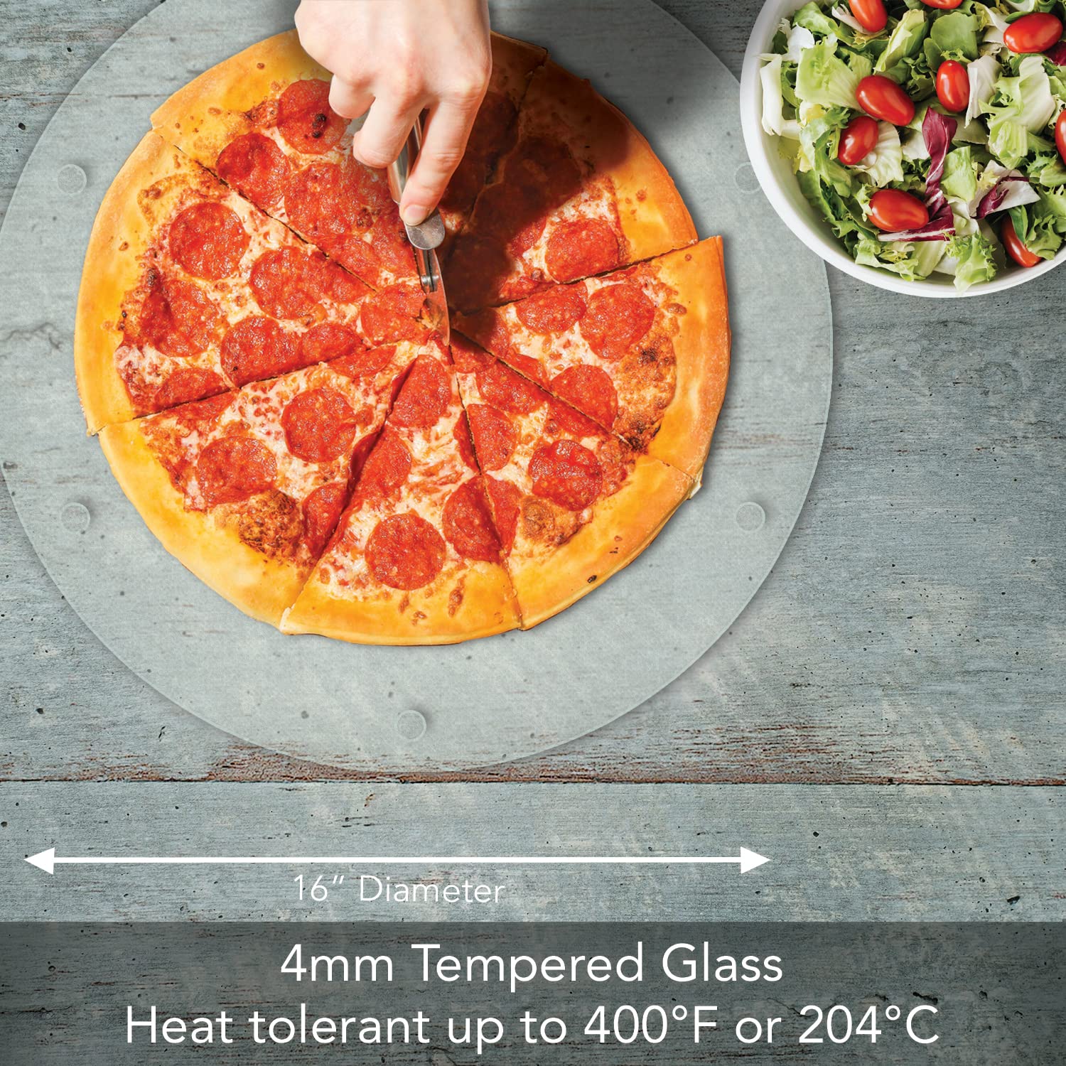 CounterArt TransparentTextured 4mm Heat Tolerant Round Tempered Glass Cutting Board 16" Round Manufactured in the USA Food Preparation Board, Cake Plate, Pizza Stand