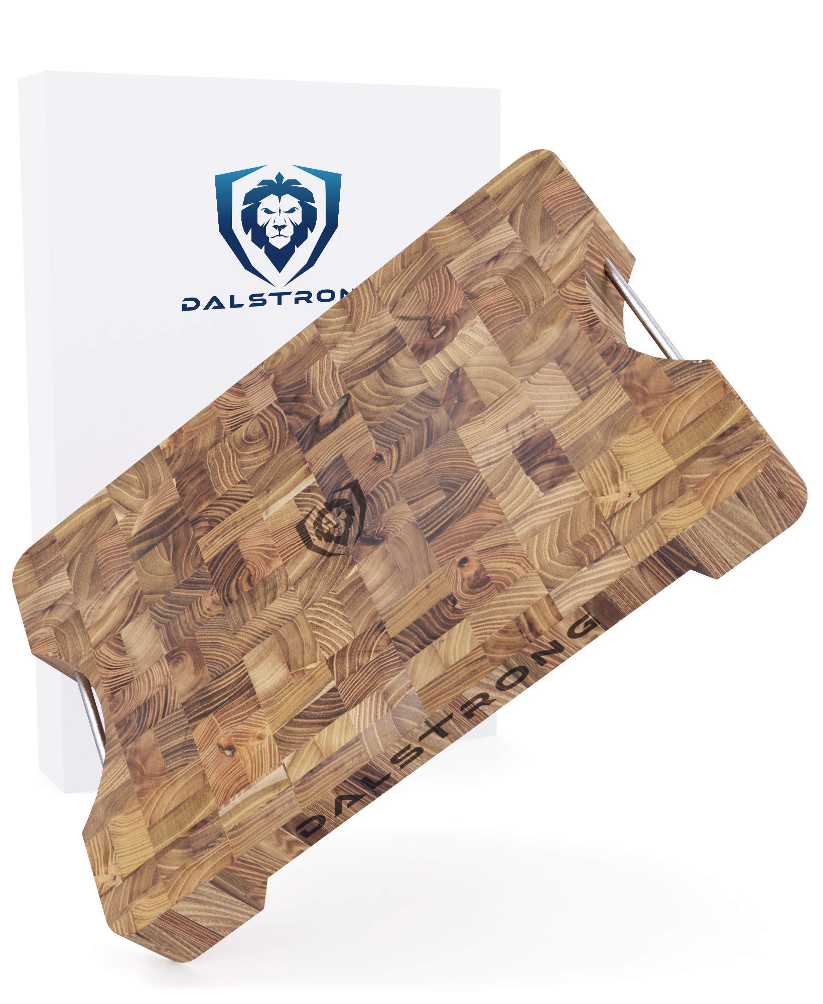 The Dalstrong Lionswood End-Grain Teak Cutting & Serving Board Bundled with The Gladiator Series Elite 7" Santoku Knife