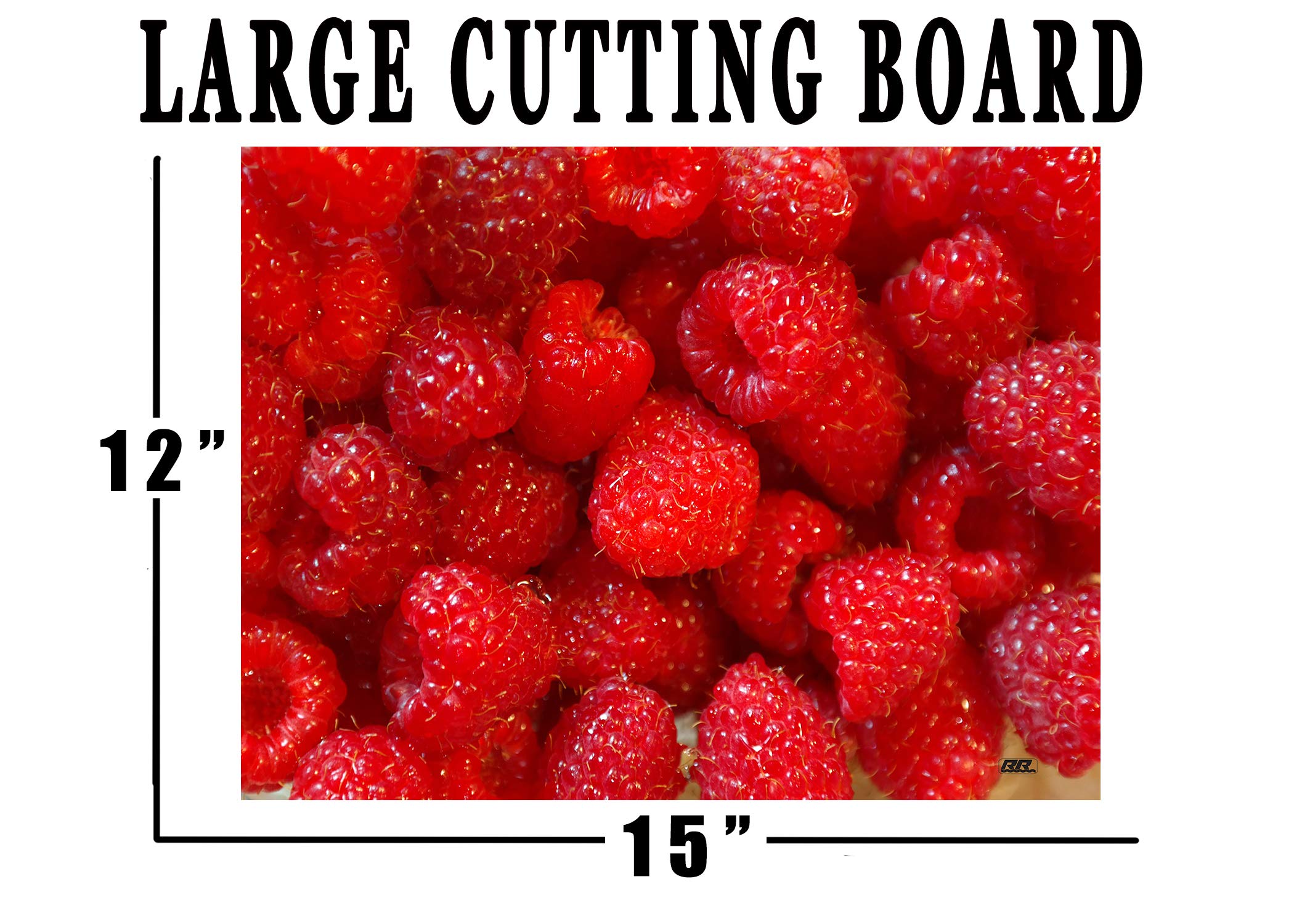 Fresh Raspberry Kitchen Glass Cutting Board Decorative Gift For Mom Red Raspberries Design