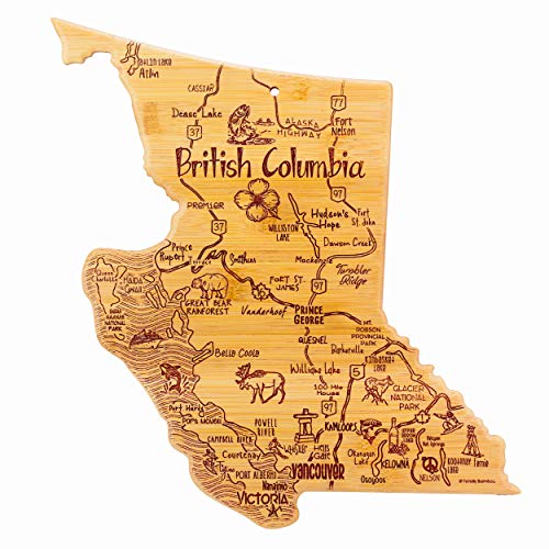 Totally Bamboo Destination British Columbia Province Shaped Serving and Cutting Board, Includes Hang Tie for Wall Display