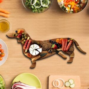 Funny Dachshund Dog Dinner Plate Wooden Aperitif Board Dog Shape Gifts Solid Cheese Board Charcuterie Board Cutting Board Cute Dinner Plate Family Party Convenient Food Tray 15.74Inch ()