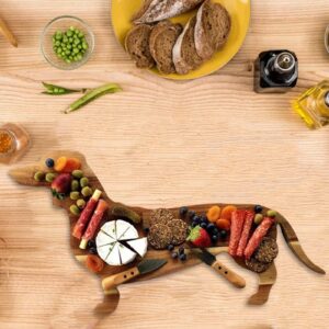 Funny Dachshund Dog Dinner Plate Wooden Aperitif Board Dog Shape Gifts Solid Cheese Board Charcuterie Board Cutting Board Cute Dinner Plate Family Party Convenient Food Tray 15.74Inch ()