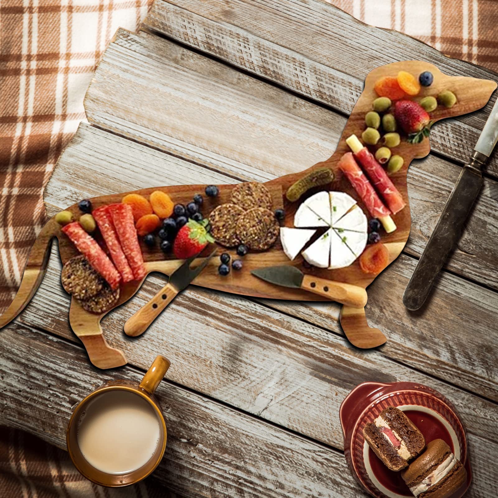 Funny Dachshund Dog Dinner Plate Wooden Aperitif Board Dog Shape Gifts Solid Cheese Board Charcuterie Board Cutting Board Cute Dinner Plate Family Party Convenient Food Tray 15.74Inch ()