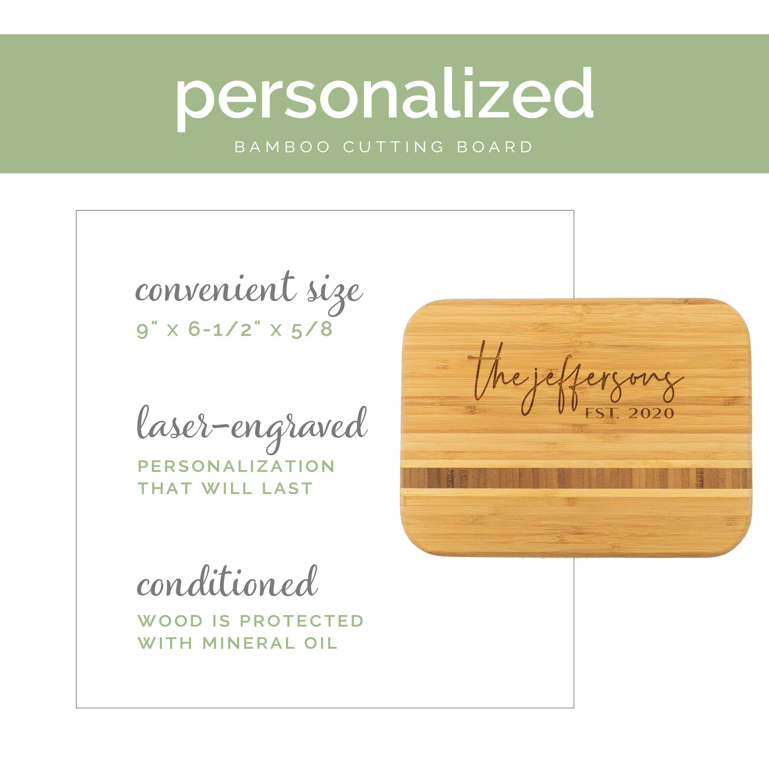 Personalized Bamboo Cutting Board Mothers Day Gift Engraved Wedding Gift w/Wooden Inlay, Customizable 9" x 6.5"(Barbados)